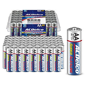 ACDelco 48-Count AA Batteries, Maximum Power Super Alkaline Battery, 10-Year Shelf Life, Recloseable Packaging