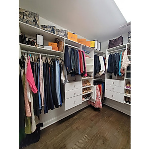 Dual Tower Closet Storage Wall Mounted Wardrobe Organizer Kit System with Shelves and Drawers for Bedroom in White with Hardware Wood Closet, Storage & Organization