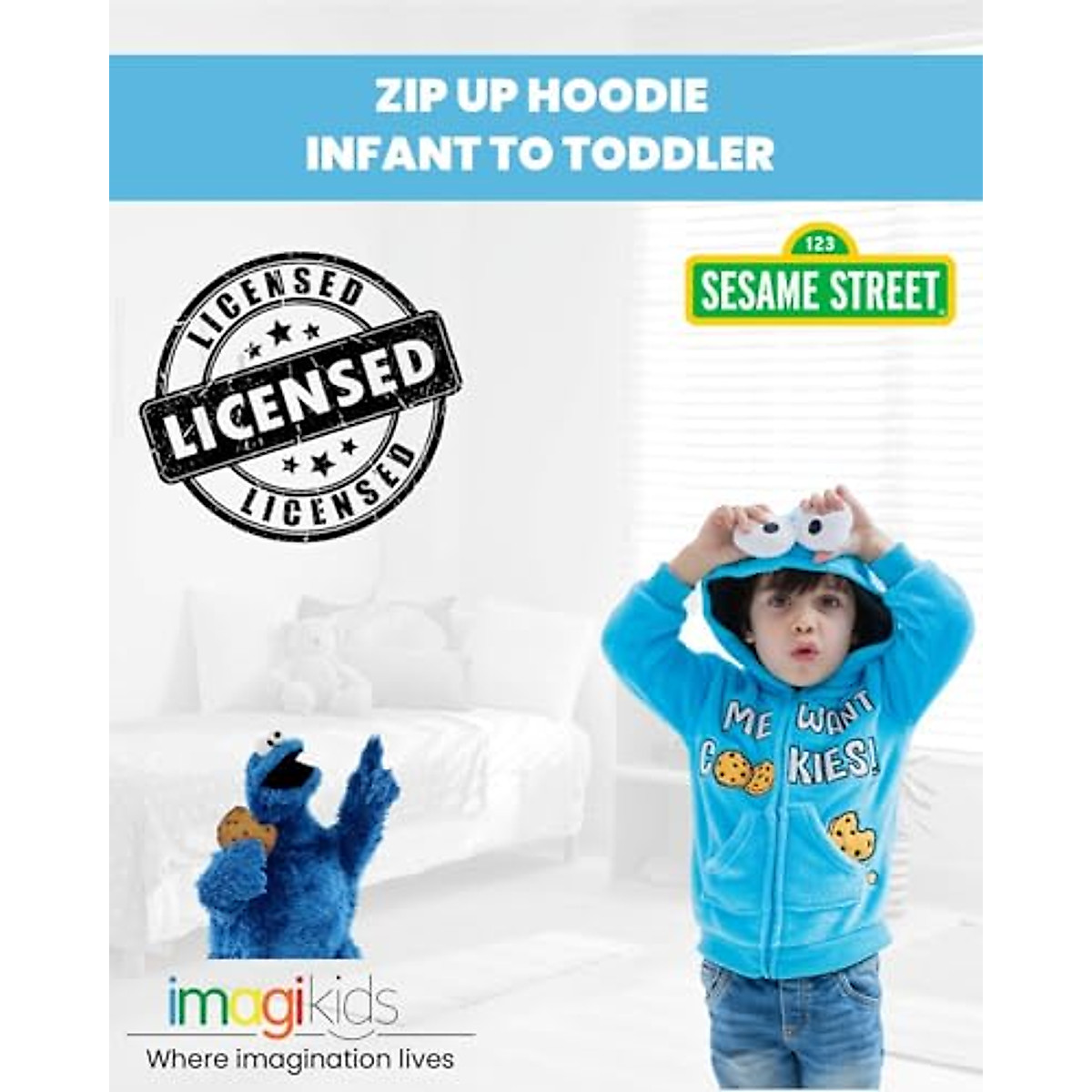 Sesame Street Cookie Monster Infant Baby Boys Zip-Up Hoodie Blue 24 Months