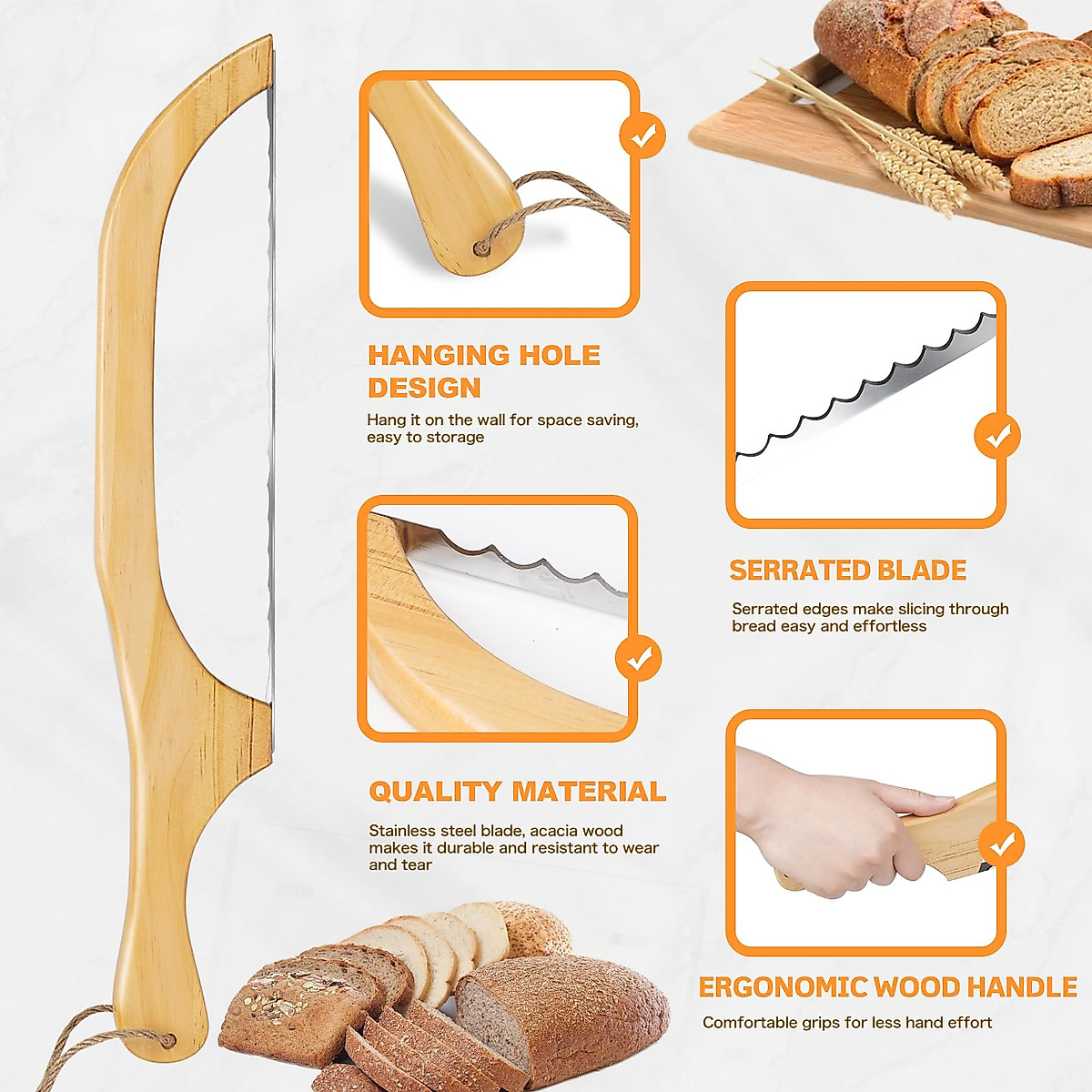 Bread Bow Knife for Homemade Bread - 16" Wooden Sourdough Bread Knife with Bread Lame Tools 5 Replaceable Blades, Premium Stainless Steel for Bagels Baguettes and More - Sourdough Bread Slicer Set