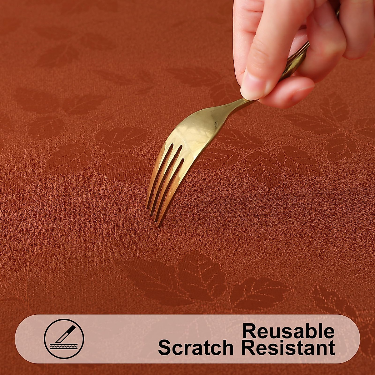 Moosfor Fall Tablecloth Rectangle 60x102 Inch, Waterproof Autumn Leaves Jacquard Table Cloth, Damask Fabric Table Covers for Harvest Parties, and Thanksgiving Decor, Rust/Burnt Orange