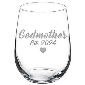 MIP Wine Glass Goblet Baptism Christening Godmother Est 2024 (17 oz Stemless)