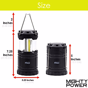Ultra Bright Portable Collapsible Camping LED Lantern Light by Mighty Power, for Hiking, Blackouts, Picnic Party and Emergency up to 12 Hours with 3AA Batteries Included, Lightweight Design, Black