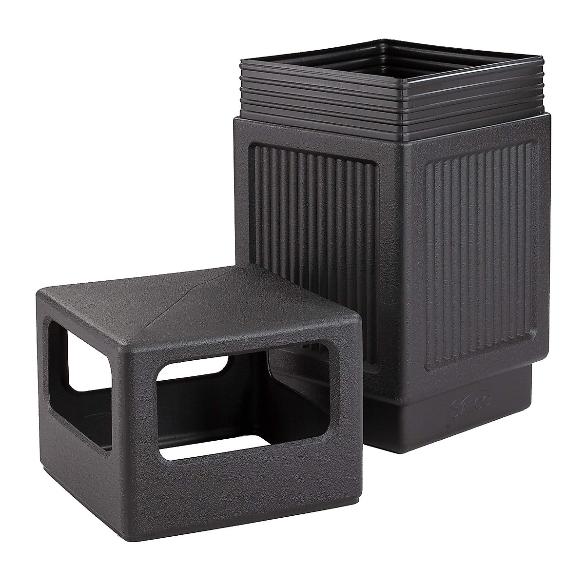 Safco Products Canmeleon Outdoor/Indoor Recessed Panel Trash/Garbage Can 9476BL; Black; Decorative Fluted Panels; 38-Gallon Capacity