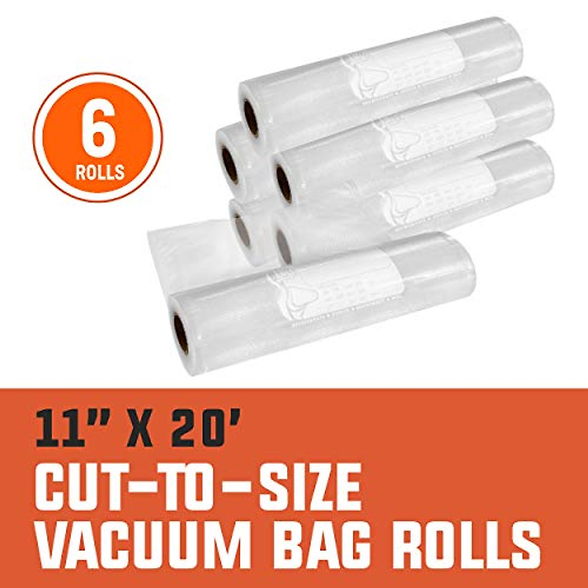 PrimalTek Cut-to-Size Vaccuum Bag Rolls - User Friendly for Food Savers – Microwave, Freezer and Boil Safe, BPA-Free, Compatible with Most Vacuum Seal Machines (11” x 20' (6 Rolls))