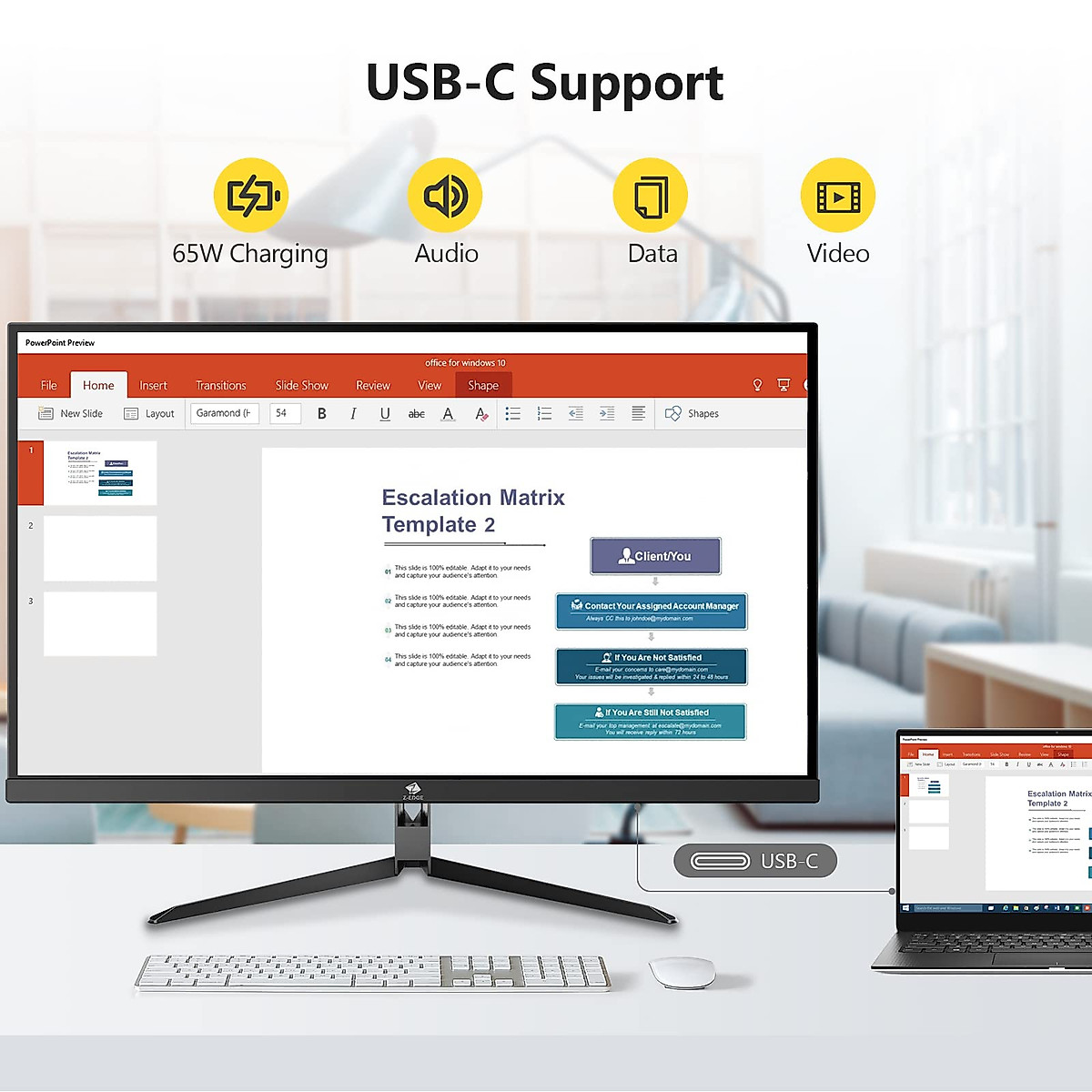 Z-Edge U32I4K 32 Inch 4K Monitor, UHD 3840 x 2160 IPS Monitor, AMD FreeSync, Viewing 178°, HDMI and USB Type-C Connectivity, 60Hz Refresh Rate, 8ms, 3-Side Virtually Ultra-Slim Bezel Design