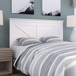 Glenwillow Home Farmhouse Style Wood Panel Headboard in Gloss White - Full Size