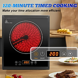 CUSIMAX 1500W Hot Plate Electric Stove with LED Display, Portable Infrared Electric Burner Ceramic Cooktop, Adjustable 15 Power and Time 2h, Compatible with All Cookware
