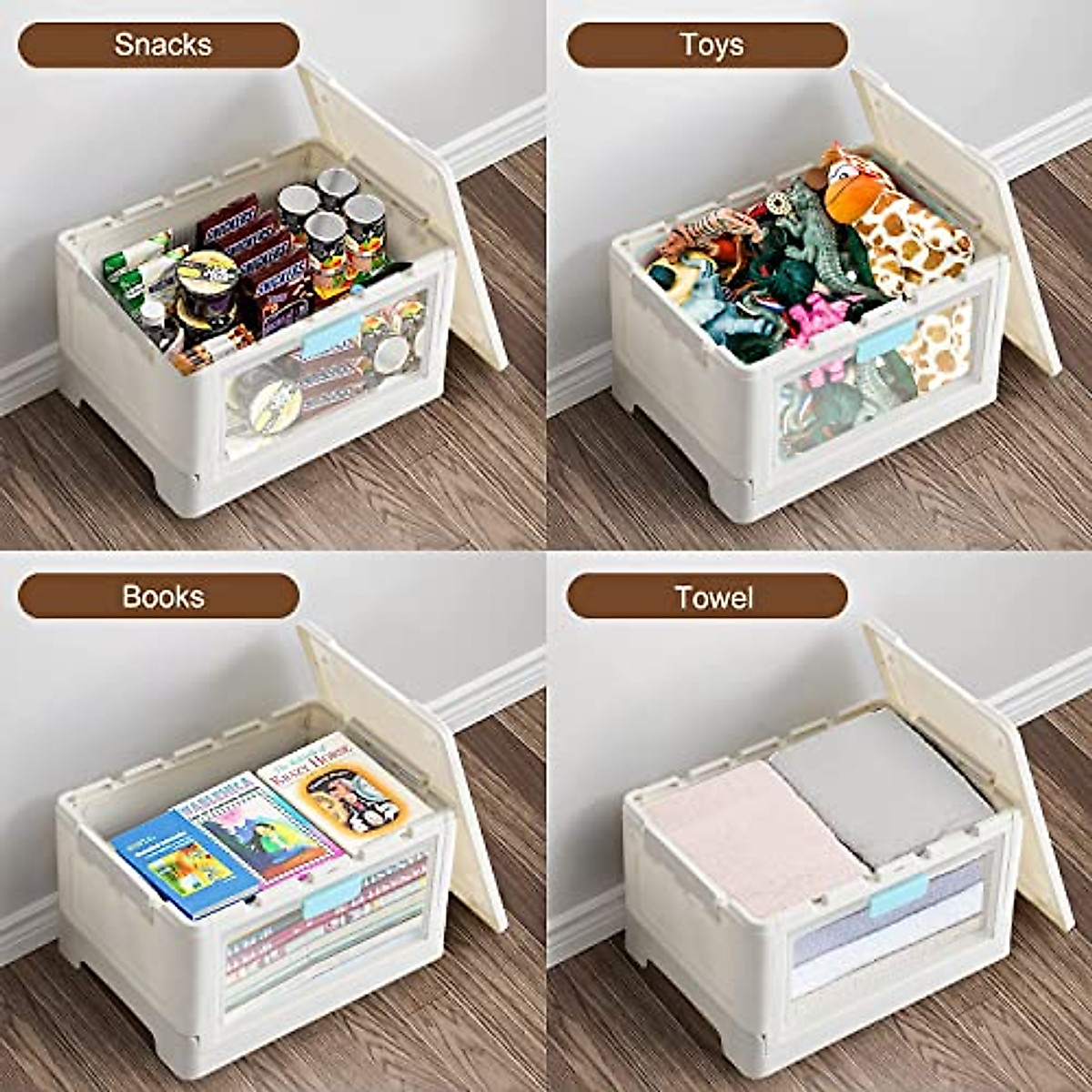 Storage Bins with Lids, Dual Open Large Storage Boxes Plastic 23Qt, Stackable Collapsible Closet Organizers and Storage, Foldable Storage Containers for Clothes,Toys,Food,Kitchen,Dorm,Bedroom Storage