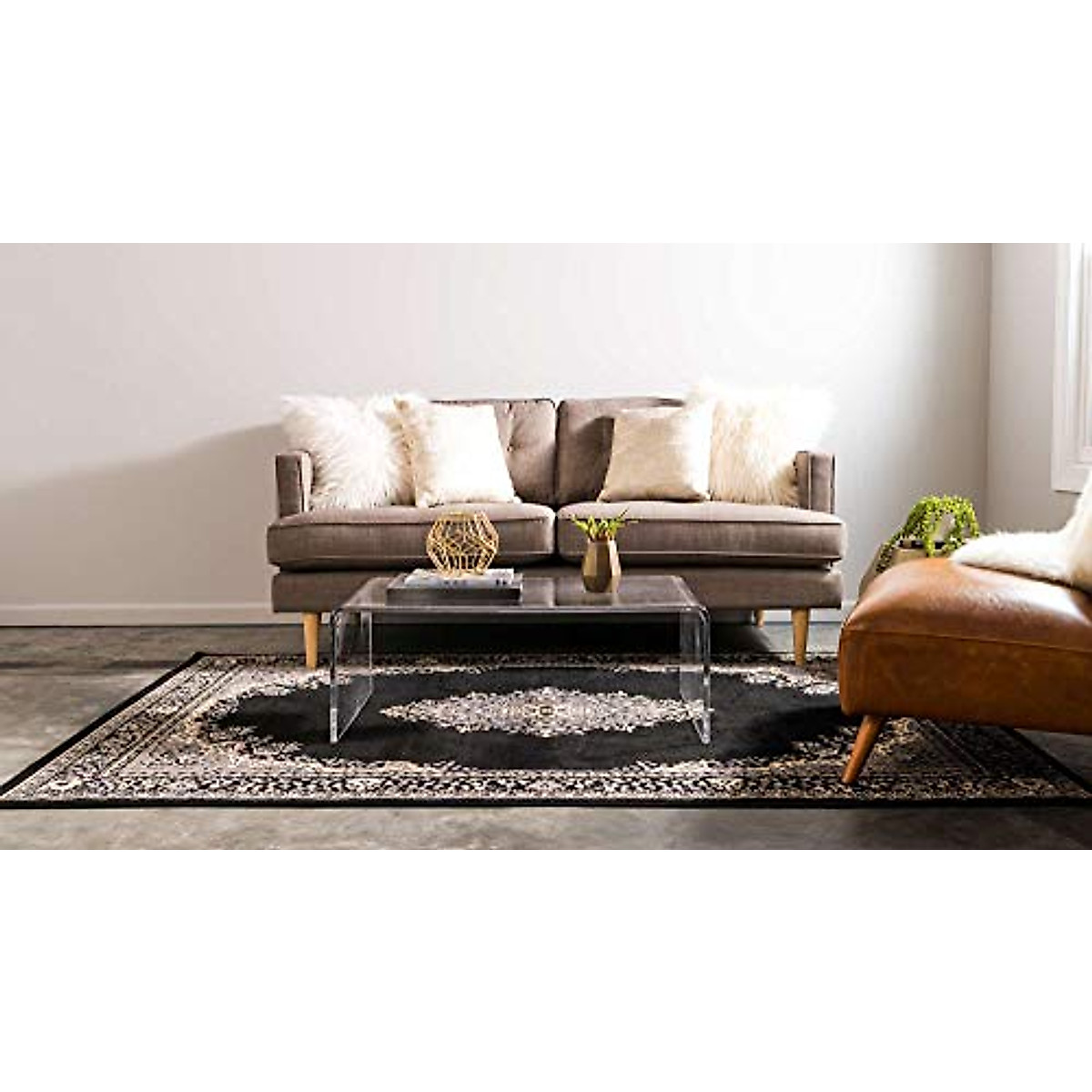 Unique Loom Reza Collection Traditional Persian Style Area Rug, 6 x 9 ft, Black/Beige