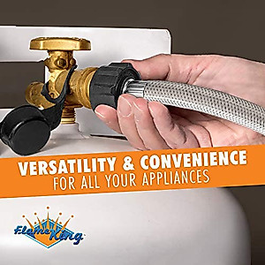 Flame King SS-QCC-1LB 5-FT Steel Braided Hose, 1 lb to 20 lb Adapter, Connects Portable Appliances to Standard Propane QCC1/Type1 Tank