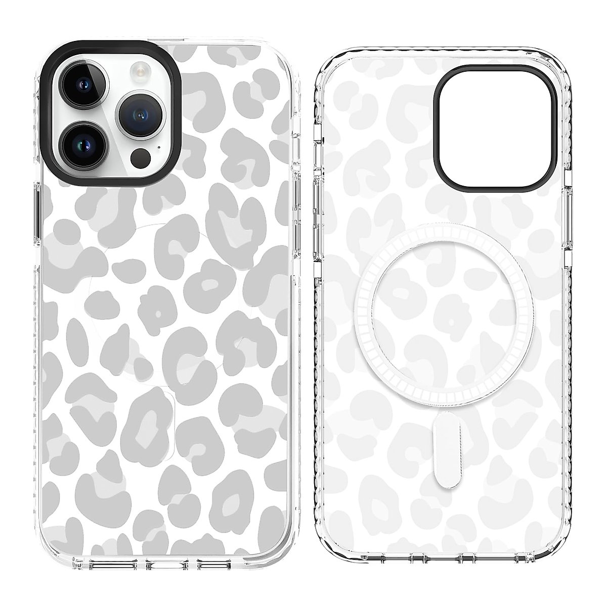 SAKUULO Magnetic for iPhone 14 Pro Case Light Gray Leopard Print Pattern [Compatible with MagSafe] Wireless Charge Slim Shockproof Case for iPhone 14 Pro Phone Case, Gray Leopard (6.1")