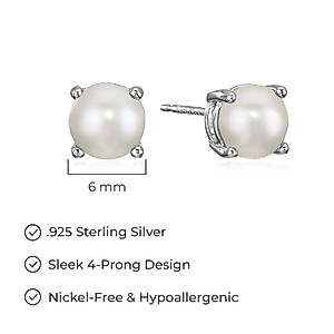 Amazon Essentials Sterling Silver Round Freshwater Cultured Pearl Birthstone Stud Earrings (June) (previously Amazon Collection)