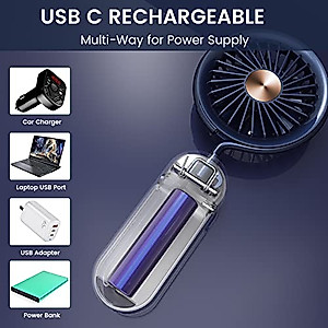 NAUKID Mini Handheld Fan, Portable Personal Fan,4 IN 1 Hand Fan with Rechargeable Battery Operated,3 Speed Adjustable Strong Wind for Home Office Desktop and Travel (Blue)