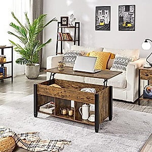 Yaheetech Lift Top Coffee Table with Hidden Compartment & Shelf, Lift Tabletop Dining/Center Table for Living Room Reception, Rustic Brown, 41inch L