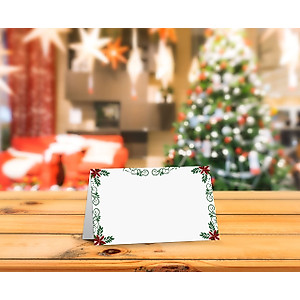 Table Place Card, Christmas Themed Tent Style Cards, Pack of 25 Half-Fold Reception Place Card, Perfect for Christmas Party, Wedding, Bridal & Baby Shower, Birthday, Banquet and Special Events A20