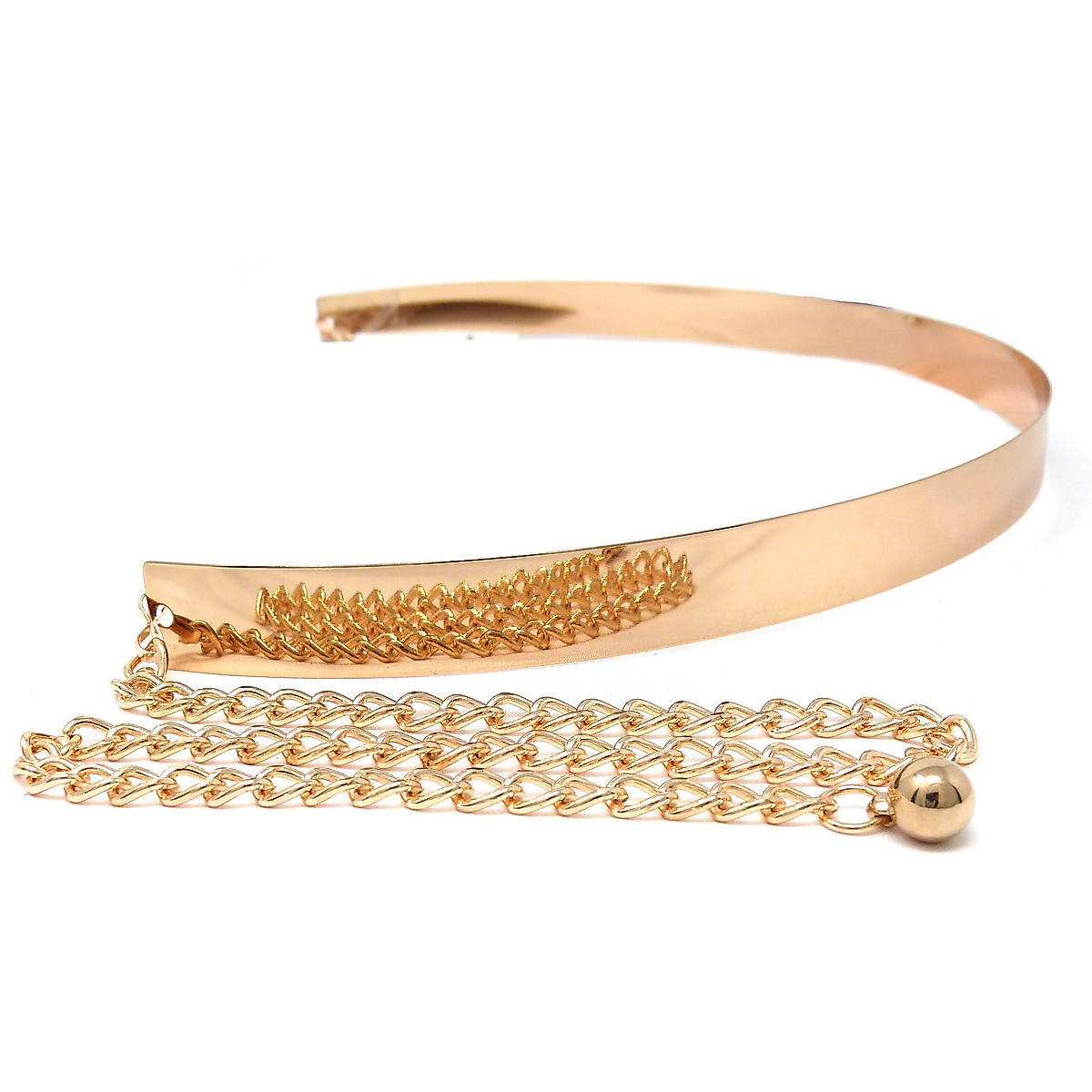 Fashion 21 Women's Shiny Polished Adjustable Metal Mirror Waist Belt Gold, Rose Gold, Silver Tone (1.6", Gold)