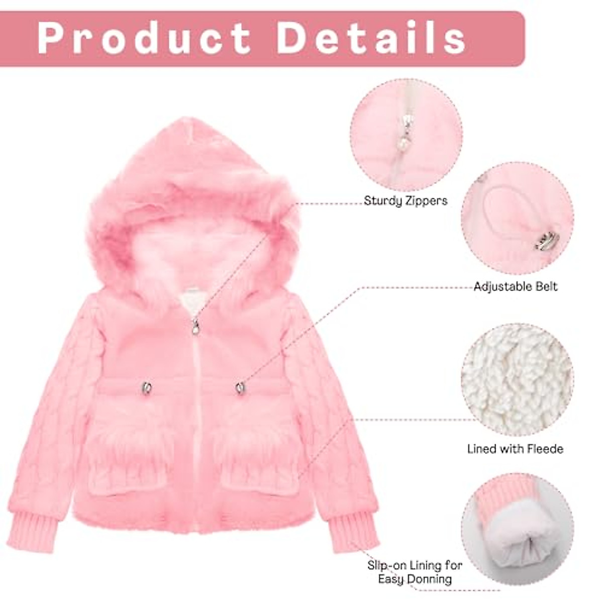 MQQUFF Baby Girls Infant Winter Knited Fur Outerwear Coats Snowsuit Clothing Jackets (US, Age, 18 Months, 24 Months, Pink)