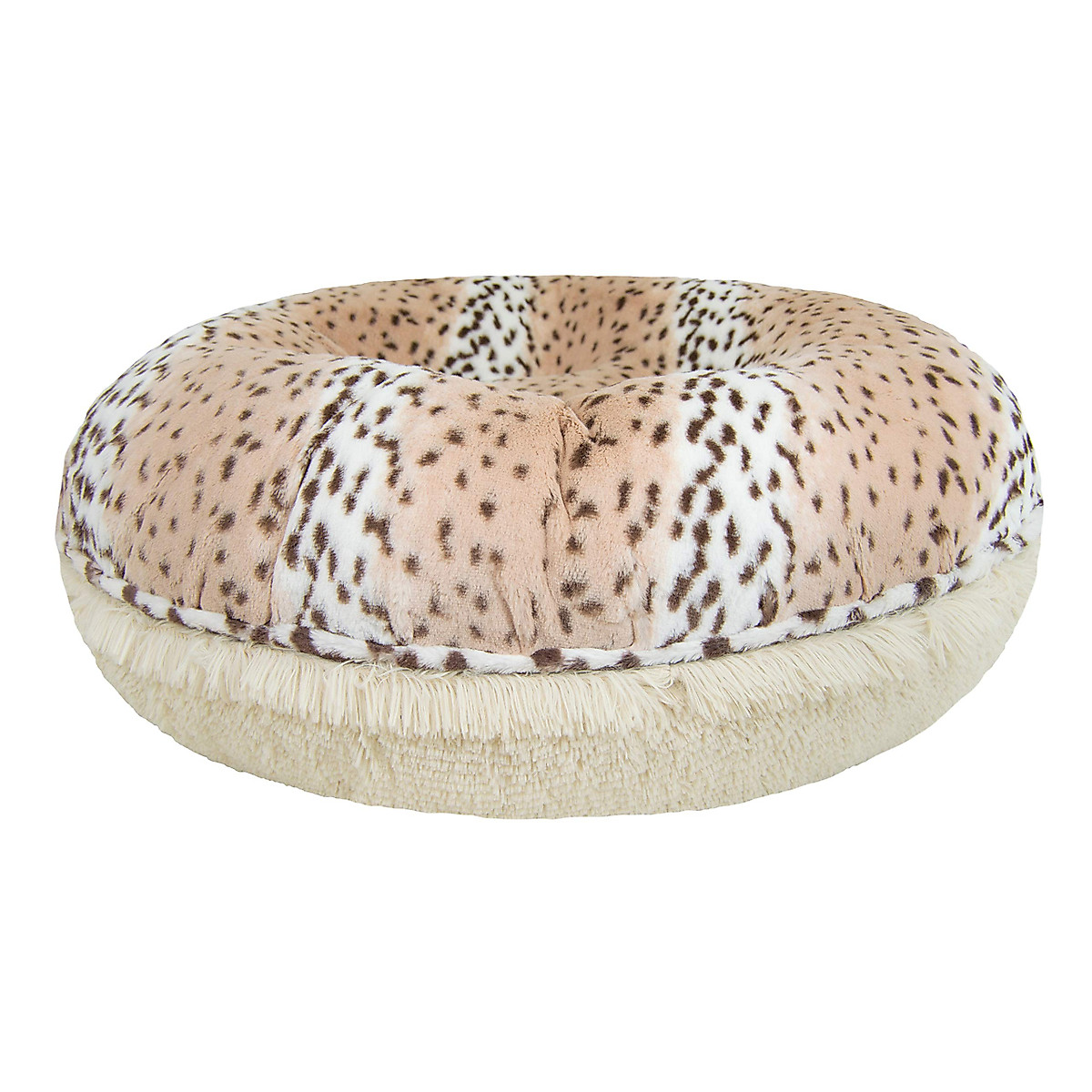 BESSIE AND BARNIE Signature Aspen Snow Leopard/ Blondie Luxury Shag Extra Plush Faux Fur Bagel Pet/Dog Bed (Multiple Sizes), S- 30"