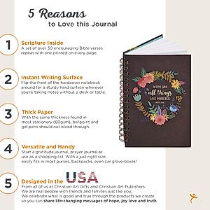Christian Art Gifts Journal w/Scripture With God All Things Are Possible Mathew 19:26 Bible Verse Floral 192 Ruled Pages, Large Hardcover Notebook, Wire Bound