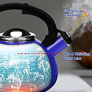 Whistling Tea Kettle, AIDEA 2.3 Quart Enamel-on-Steel Tea Kettle Stovetop, Enameled Interior Tea Pot Stovetop for Anti-Rust, Audible Whistling Hot Water Kettle for Kitchen (Cobalt Blue)