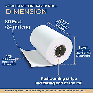 Vonlyst Receipt Paper for Clover Mini and Clover Mobile Thermal Printer 2 1/4 x 80 (10 rolls)