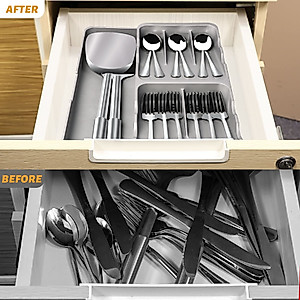 KAKUNM Expandable Utensil Organizer | Plastic Flatware Drawer Organizer, Flatware Drawer Tray for Silverware, Cutlery Holder With 6 Compartments Compact Storage Organization for Spoons Forks Knives
