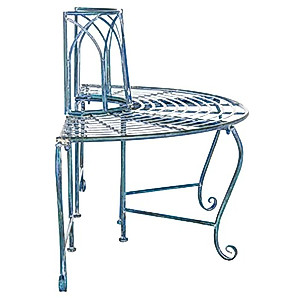 Safavieh PAT5018C Outdoor Collection Abia Antique Wrought Iron 50-inch Tree Bench, Mossy Blue