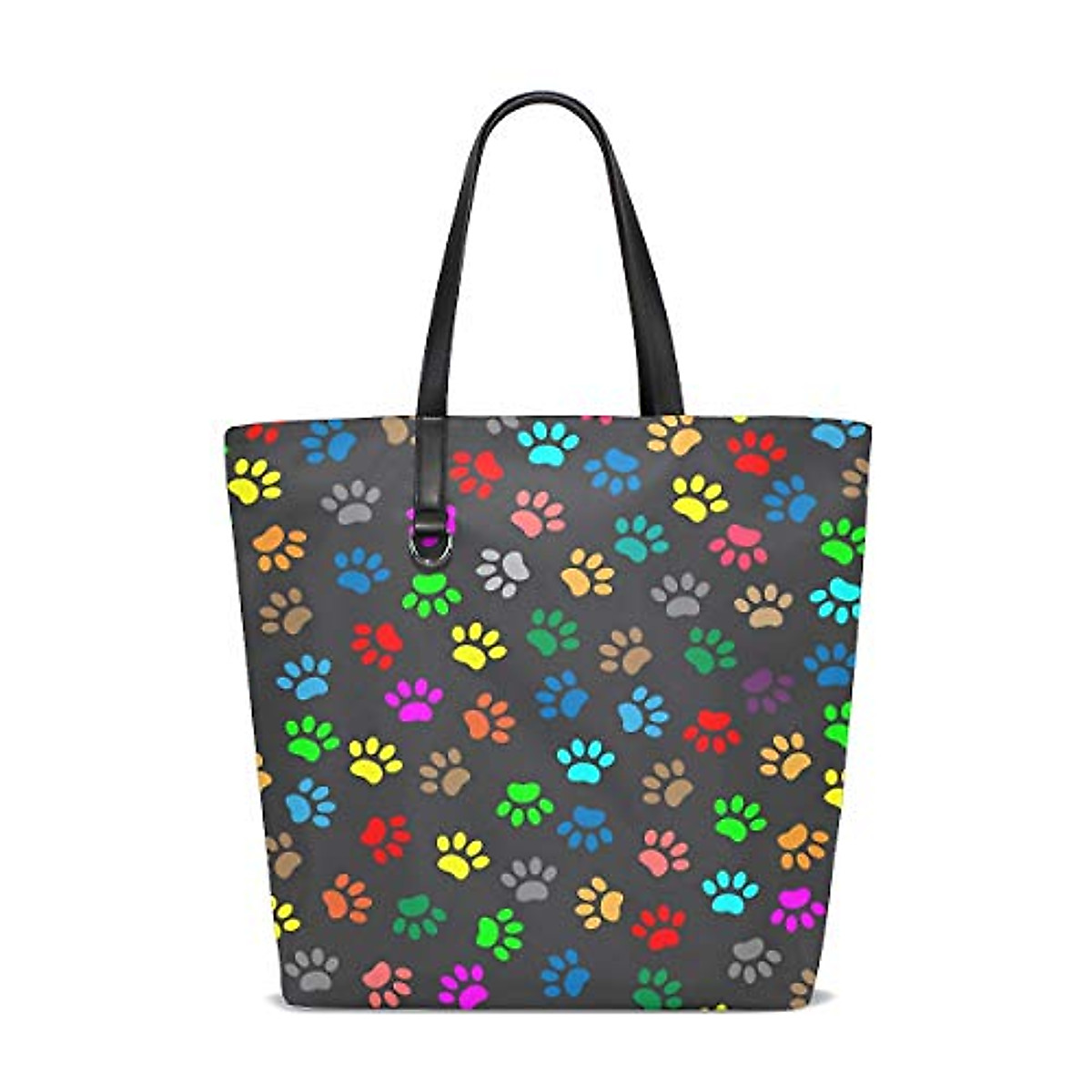 Flowers Boston Terrier Travel Double-sided Reusable Grocery Shopping Gym Tote Bag Portable Storage HandBag - Cute Dog Paw Prints