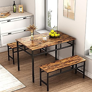 Tensun Dining Room Table Set for 4, Extendable Kitchen and Dining Room Tables and Chairs with Metal Frame, Rectangle Dining Table for Breakfast Nook, Living Room, Rustic Brown