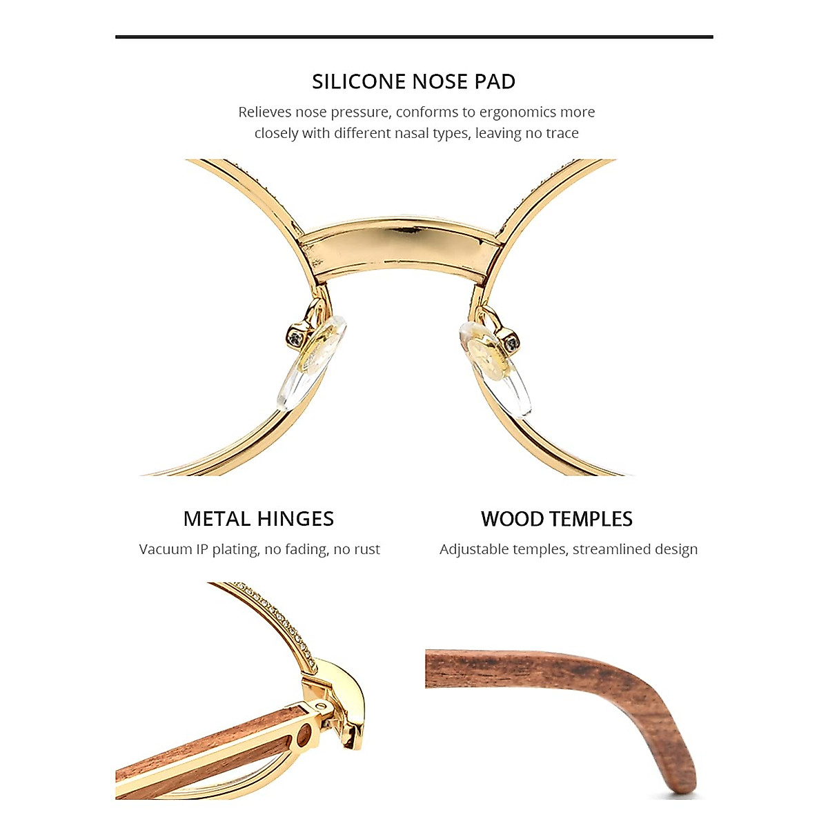 HEPIDEM 100% Really Buffalo Horn Handmade Glasses Frames Luxury 720pcs Diamonds Buffs Eyeglasses 7550179 (7550179 Wood Frame)