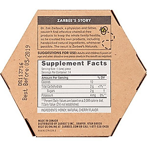 Zarbee's Naturals 99% Honey Cough Soothers, Natural Cherry Flavor,Drops, 14 Count