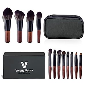 Makeup Brushes Set, 12 Pcs Mini Travel Makeup Brush Set with Case, Travel Brush Set for Loose powder, Contour, Blush, Concealer, Eye Shadow, Eye Corner, Brow Brushes Tool Kit