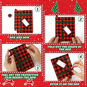 24 Pcs Christmas Gift Card Box Holders with 24 Pcs Paper Gift Tags and Bows Xmas Present Wrap Boxes Set for Teacher Christmas Holiday Party Favor Decor (Plaid, Elk, Tree, Snowflake, Character)