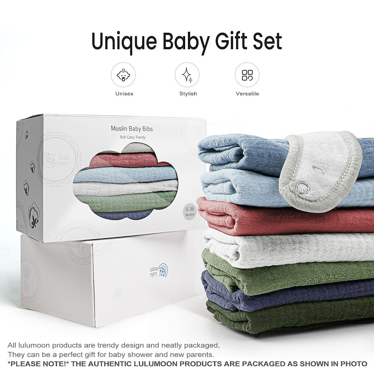 lulumoon Muslin Baby Drool Bibs - Absorbent Bandana Bibs 100% Cotton for Drooling Baby Girls Boys (Basic)