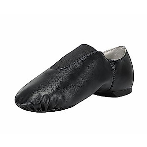 Linodes Unisex PU Leather Upper Slip-on Jazz Shoe with Up Elastic for Women and Men's Dance Shoes-Black-7.5M