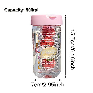 JZSMY Transparent Grass Water Bottle with Straw, 500ml Flower Tea Cup Milk Juice Cute Water Bottle Glass Water Bottles Portable Water Cup Creative Handy Cup Kawaii Bottles (Pink)