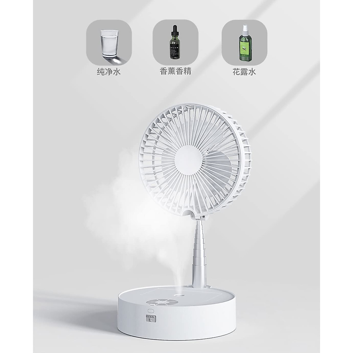 INNO Portable Fan & Essential Oil Diffuser – Foldable Standing or Desk Fan with Night Light, Air Diffuser, Humidifier – 24 Hr. Run Time, Peach Pink