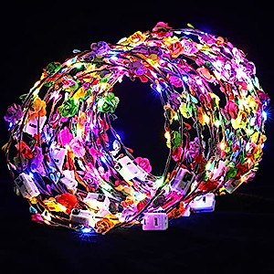 40 Pcs LED Flower Headband, Light up Flower Crown Garland Flower Headdress Floral Headpiece for Women Hair Accessories Birthday Wedding Party(Plum Blossom Style)