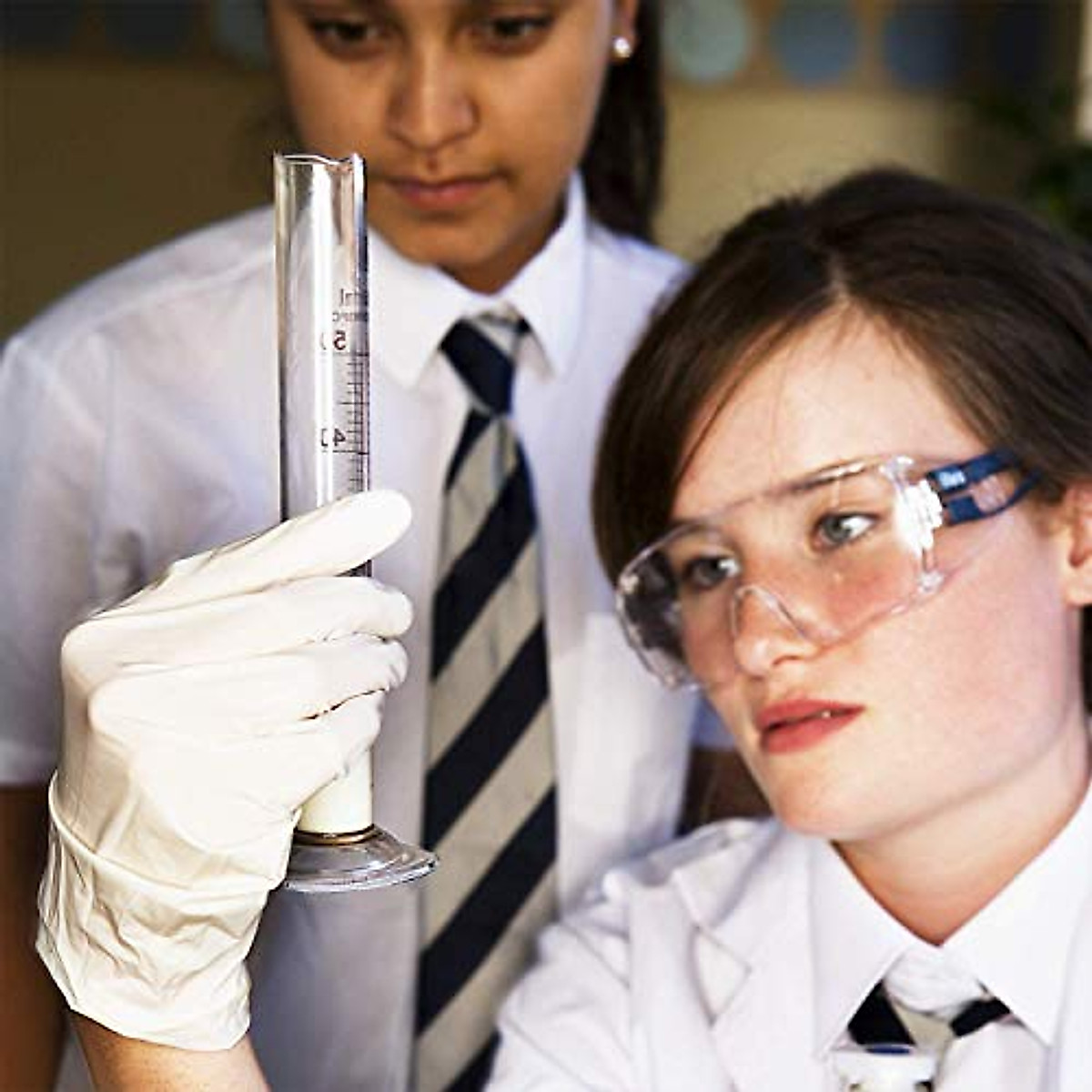 FEIGO 5 Pack Glass Graduated Cylinder 5ml 10ml 25ml 50ml 100ml Lab Measuring Cylinders Set with 1 Stirring Rod