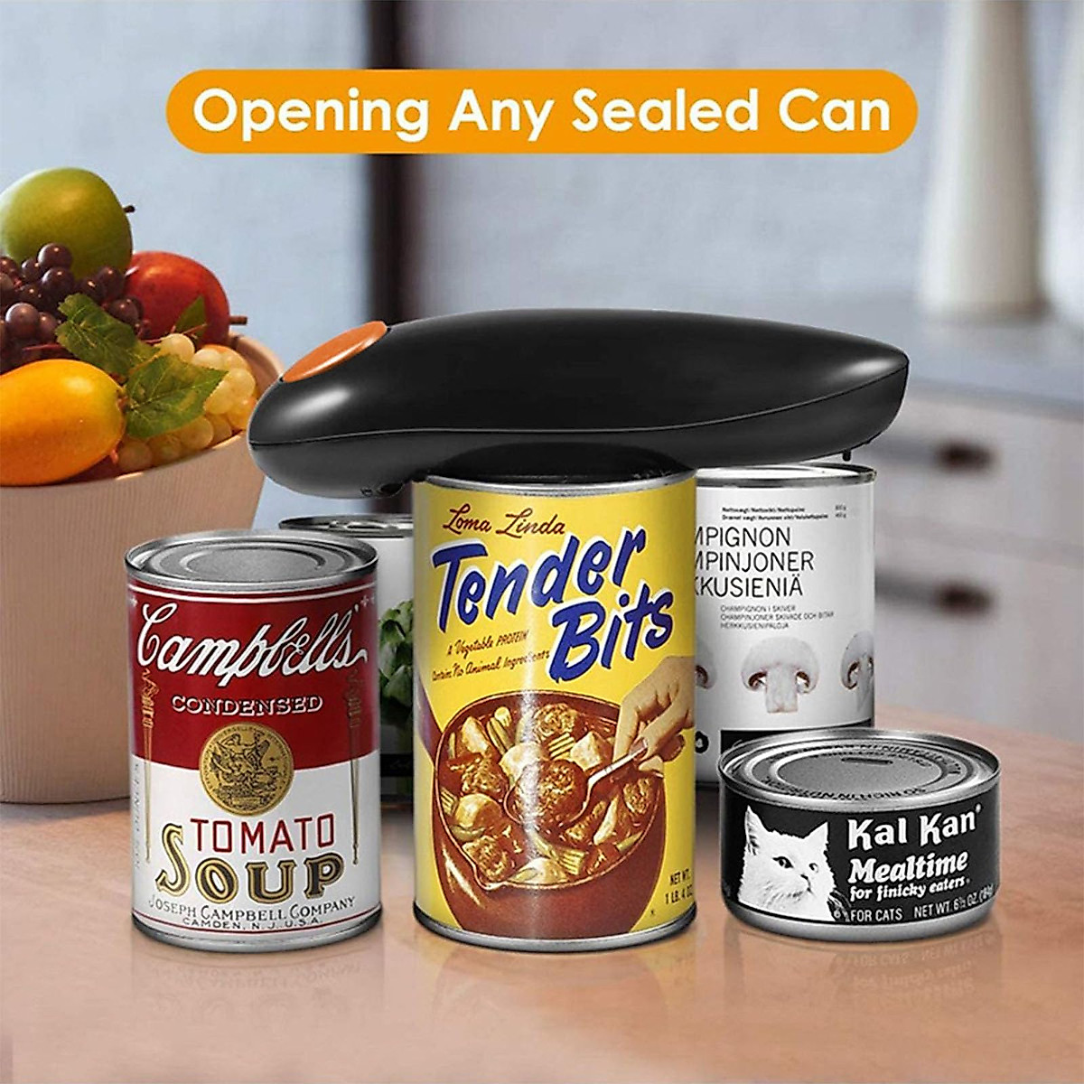 Electric Can Opener Automatic Cordless Tin Opener One Touch Electronic Tin Opener Safe Smooth No Sharp Edges Can Opener Almost Size Can for Arthritic Hands and Chef's (Black)