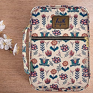 Bible Cover Bag for Women, Floral Bible Bag with Handle, Pockets and Zipper for Standard and Large Size Study Bible Case 10.2" X 2.7" X 7.5"