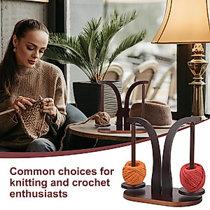 Yarn Holder for Knitting and Crocheting, 2 Spindle Wooden Yarn Spinner with Rotating Magnetic Axis Yarn Skein Stand Organizer and Anti Slip Pads Crochet Gift for Knitting Lovers (Dark Brown)