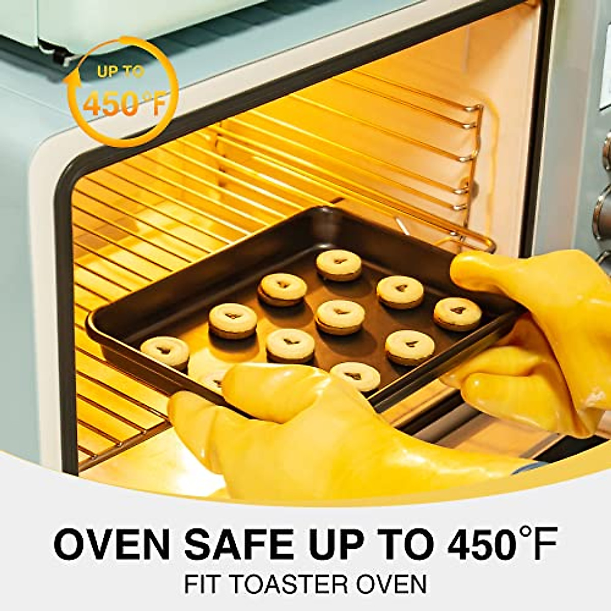 HONGBAKE Toaster Oven Pans for Baking, Nonstick 1/8 Cookie Sheet Pan Set, Small Baking Tray, 9.7X7.5", Dishwasher Safe and Heavy Duty, 2 Pack - Black