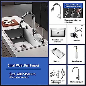 Kitchen sinks, utility sink, stainless steel sink,Well crafted for durability, making it a contemporary centerpiece that enhances the overall appeal of your kitchen space. (Size : 68 * 45 * 20cm)