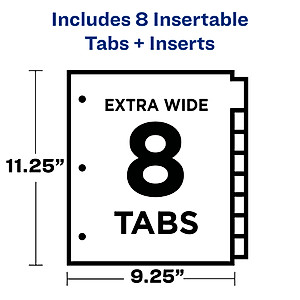 Avery Plastic 8-Tab Two-Tone Binder Dividers with Two Pockets, Insertable Bright Color Big Tabs, 1 Set (11989)