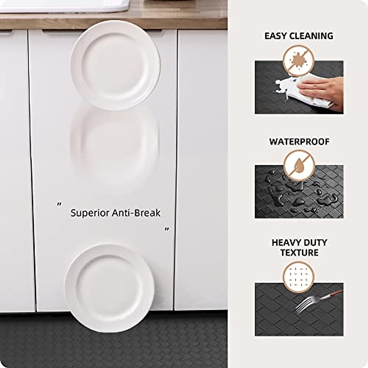 KOKHUB Kitchen Mat,1/2 Inch Thick Cushioned Anti Fatigue Waterproof Kitchen Rug, Comfort Standing Desk Mat, Kitchen Floor Mat Non-Skid & Washable for Home, Office, Sink,17.3"x28"- Black