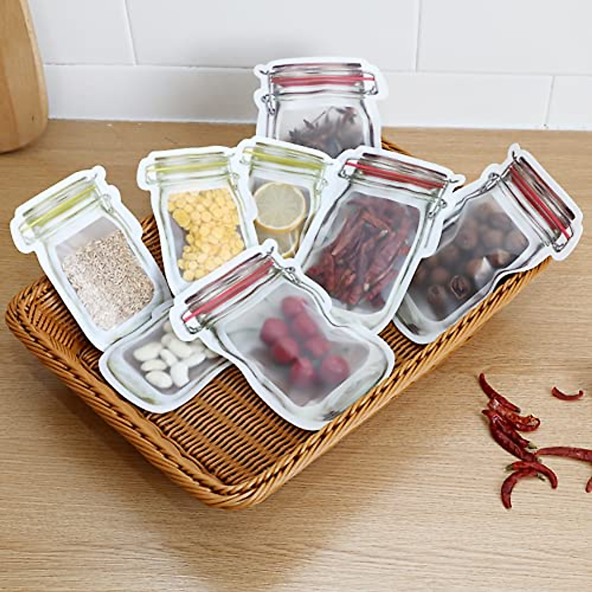 45 Pcs Reusable Mason Jar Ziplock Bags,Food Storage Bags Portable Food Saver Bags for Travel Camping Picnic Organizer(10Small,15Medium,15Large,5Tall)