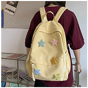 MININAI Y2K Aesthetic Backpack Preppy Backpack Cute Trendy Star Backpack Laptop Backpack Back to College Supplies (Yellow,One Size)