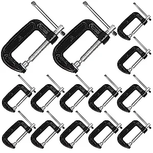 C-Clamp 2 Inch 14 Pieces G Clamp Set for Woodworking, Welding, and Building, 2 Inch Jaw Opening, Throat Depth 1-3/8 Inch